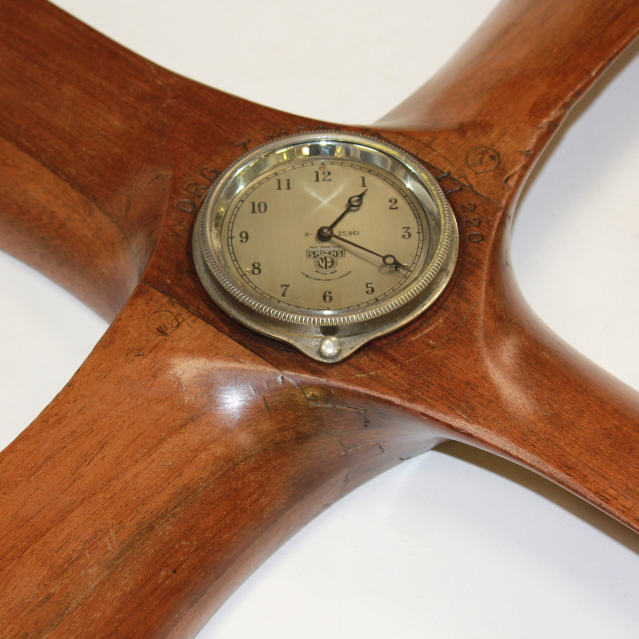 1940s wooden four-blade propeller clock - Carlton Clocks