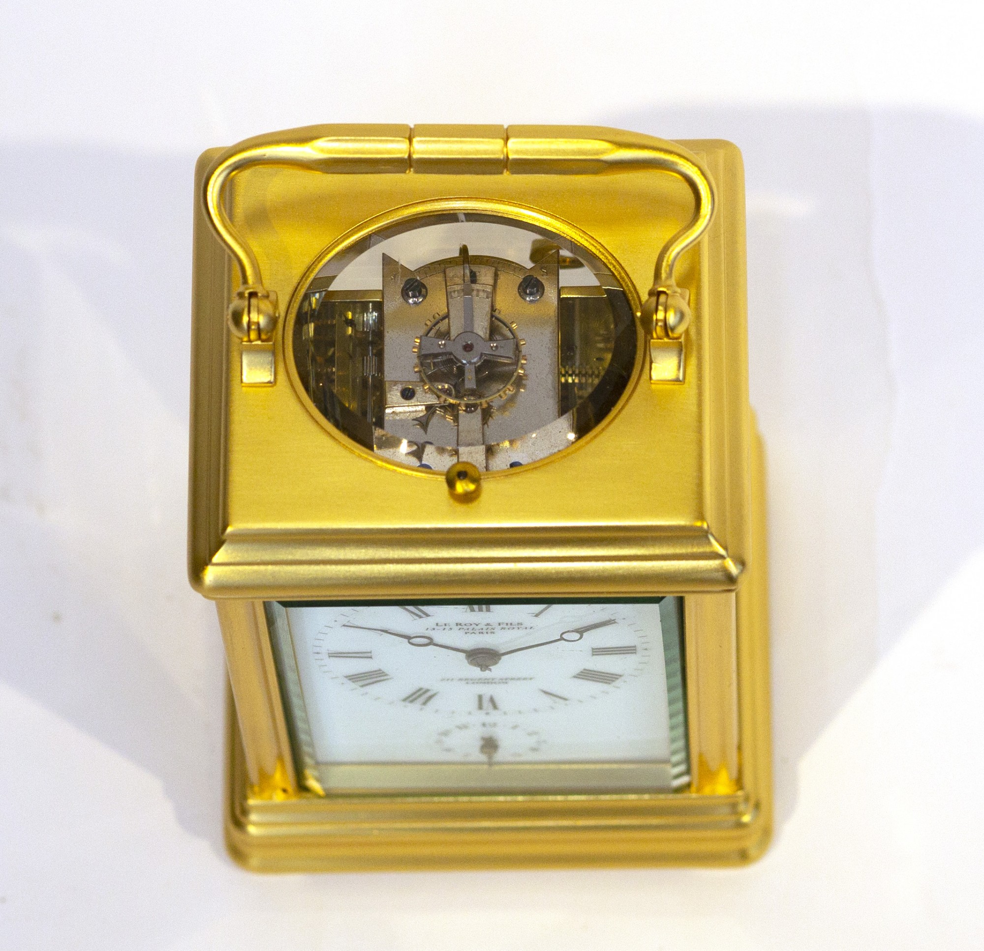 Leroy patent bottom-wind Strike alarm Carriage Clock - Carlton Clocks