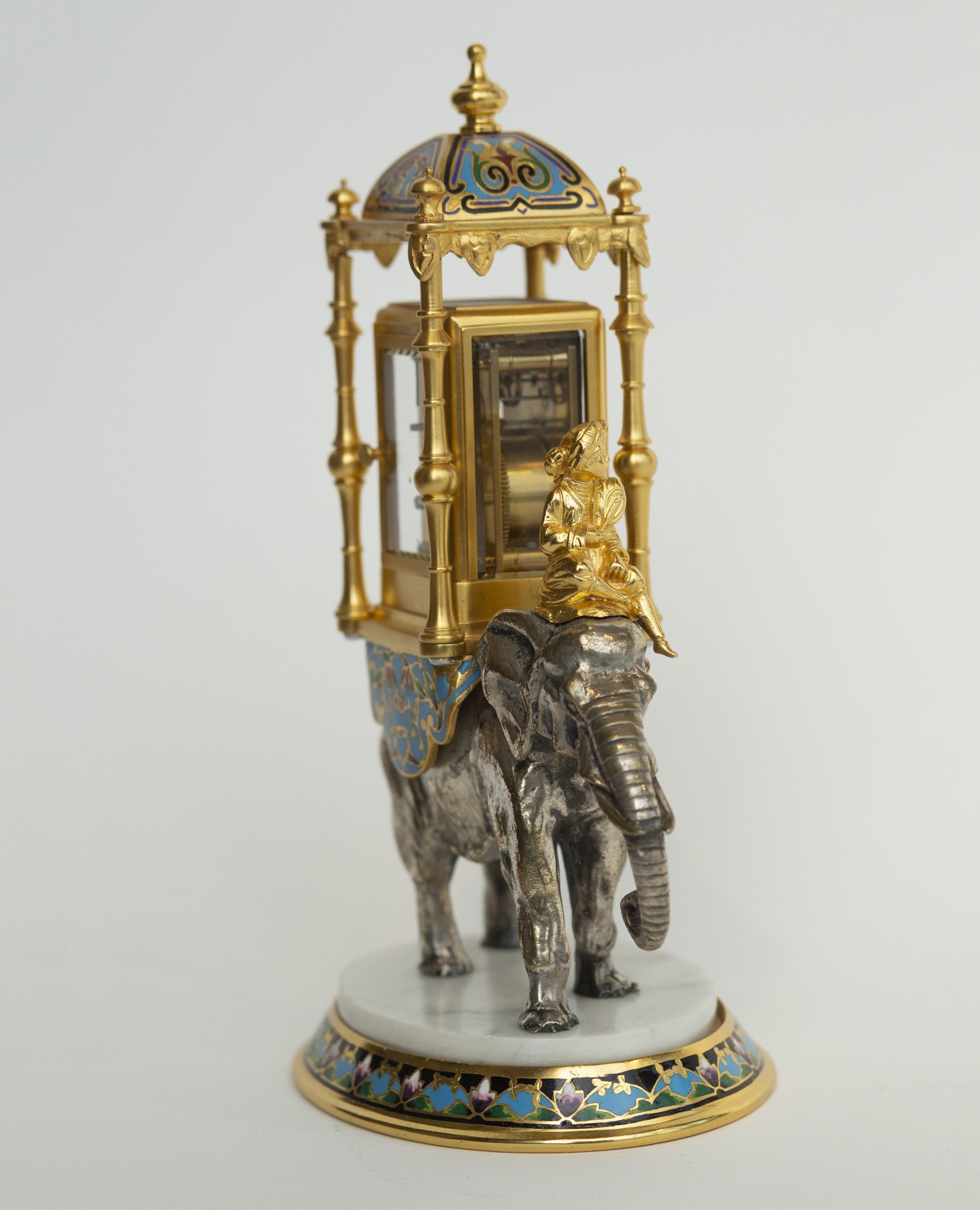 Elephant & Howdah Cloisonné enamel Carriage clock - Carlton Clocks