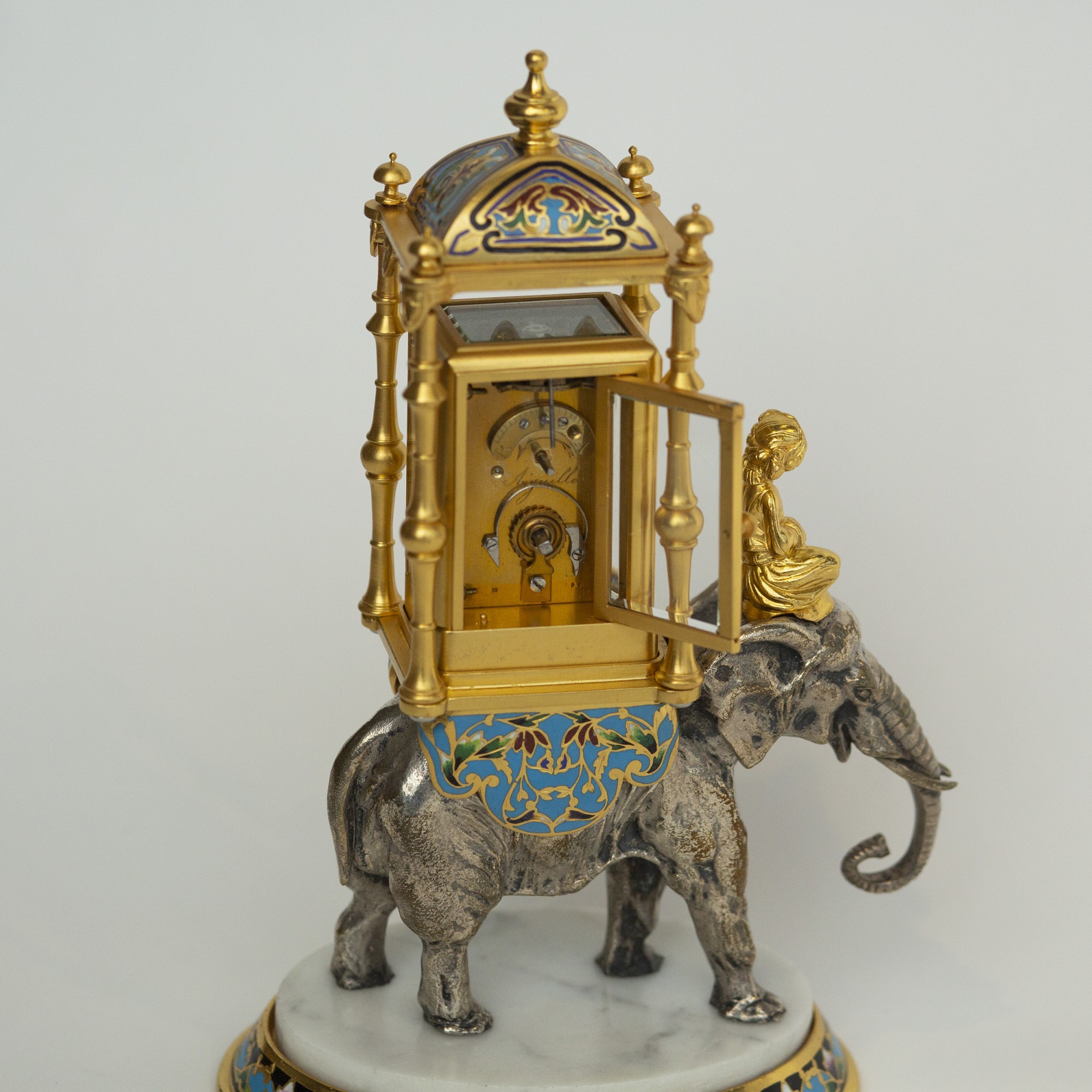 Elephant & Howdah Cloisonné enamel Carriage clock - Carlton Clocks