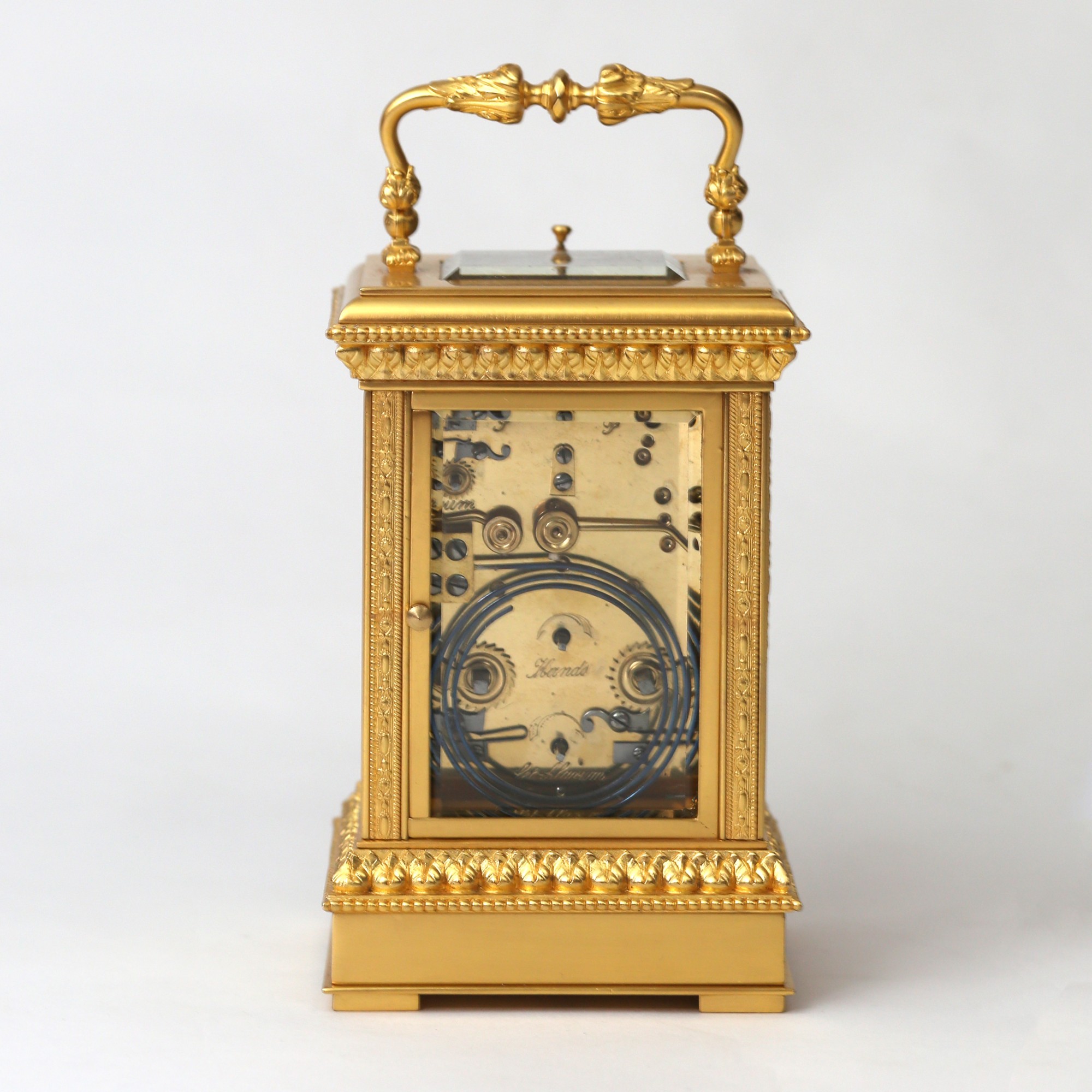 Gilt filigree and blue enamel repeating carriage clock - Carlton Clocks